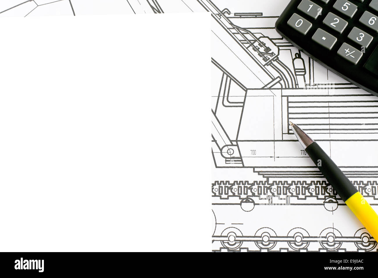 drawing of excavator and calculator Stock Photo - Alamy