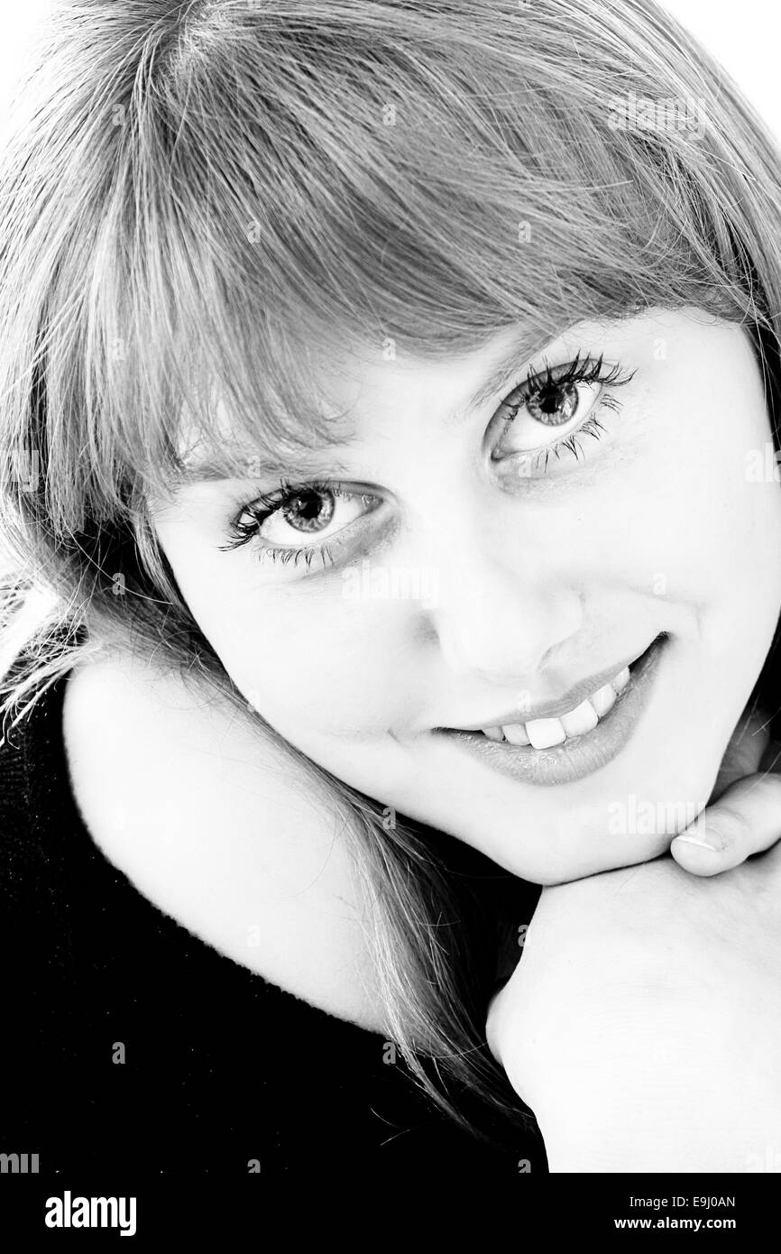 pretty thinking girl in black Stock Photo - Alamy