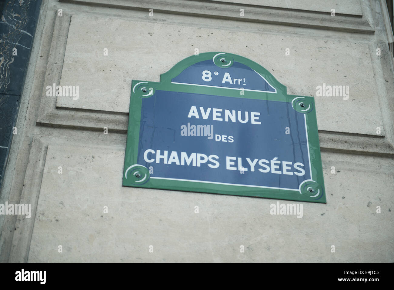 typically french street road name sign posts for the Champs Elysees in ...