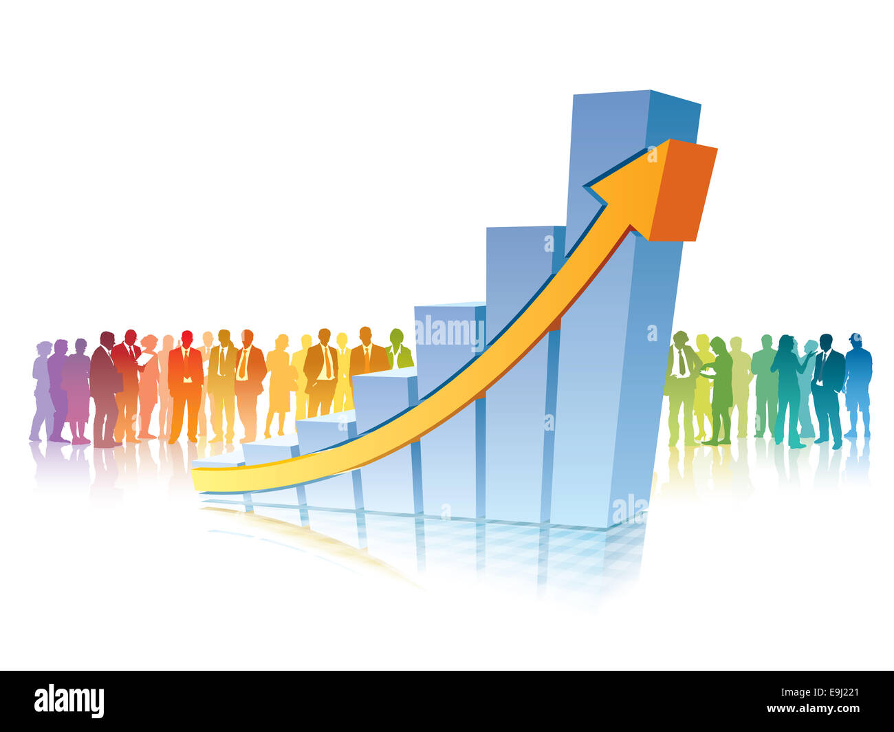 Crowd of people is standing in front of big growing chart Stock Photo ...