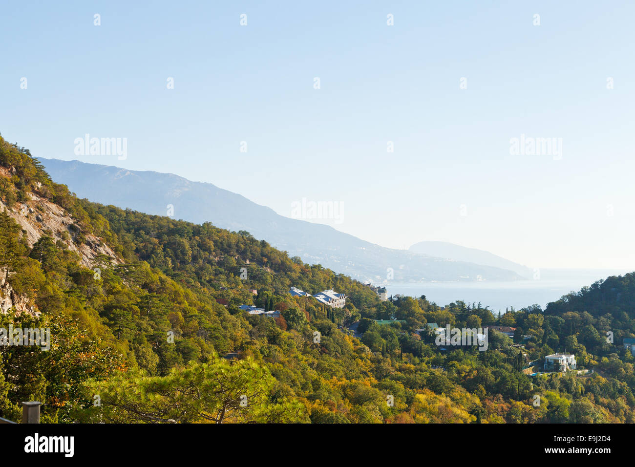 view of South Coast of Crimea and slope of khrestova mount in autumn ...