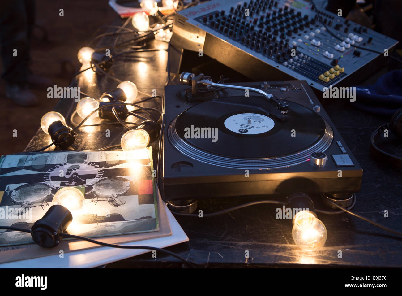 Record player and mixing deck at a big party Stock Photo - Alamy