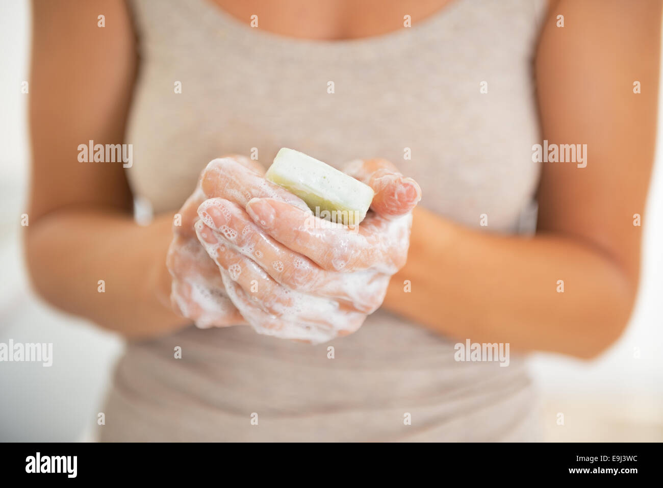 Female washing hands soap on hi-res stock photography and images - Alamy