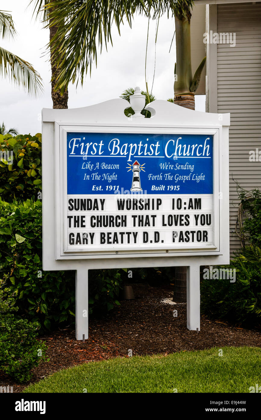 The First Baptist Church of Boca Grande sign on Gasparilla Island FL ...