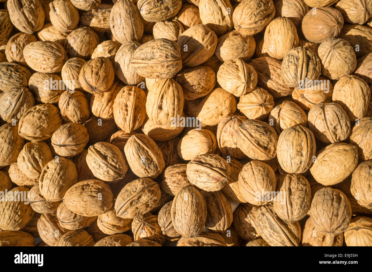 Full frame take of walnuts on display at a street market stall Stock ...