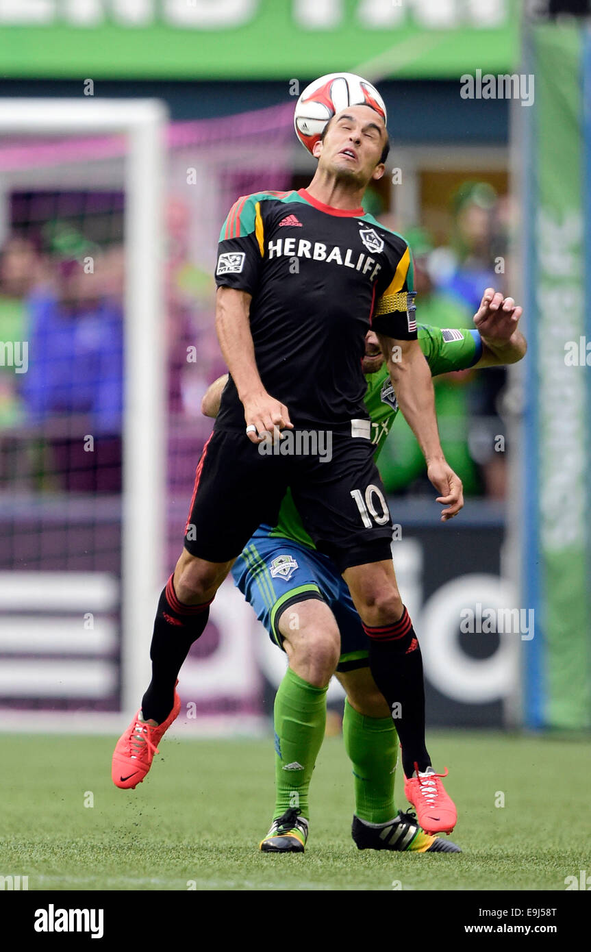 October 25, 2014. Seattle Sounders FC defender Zach Scott #20 and Los ...