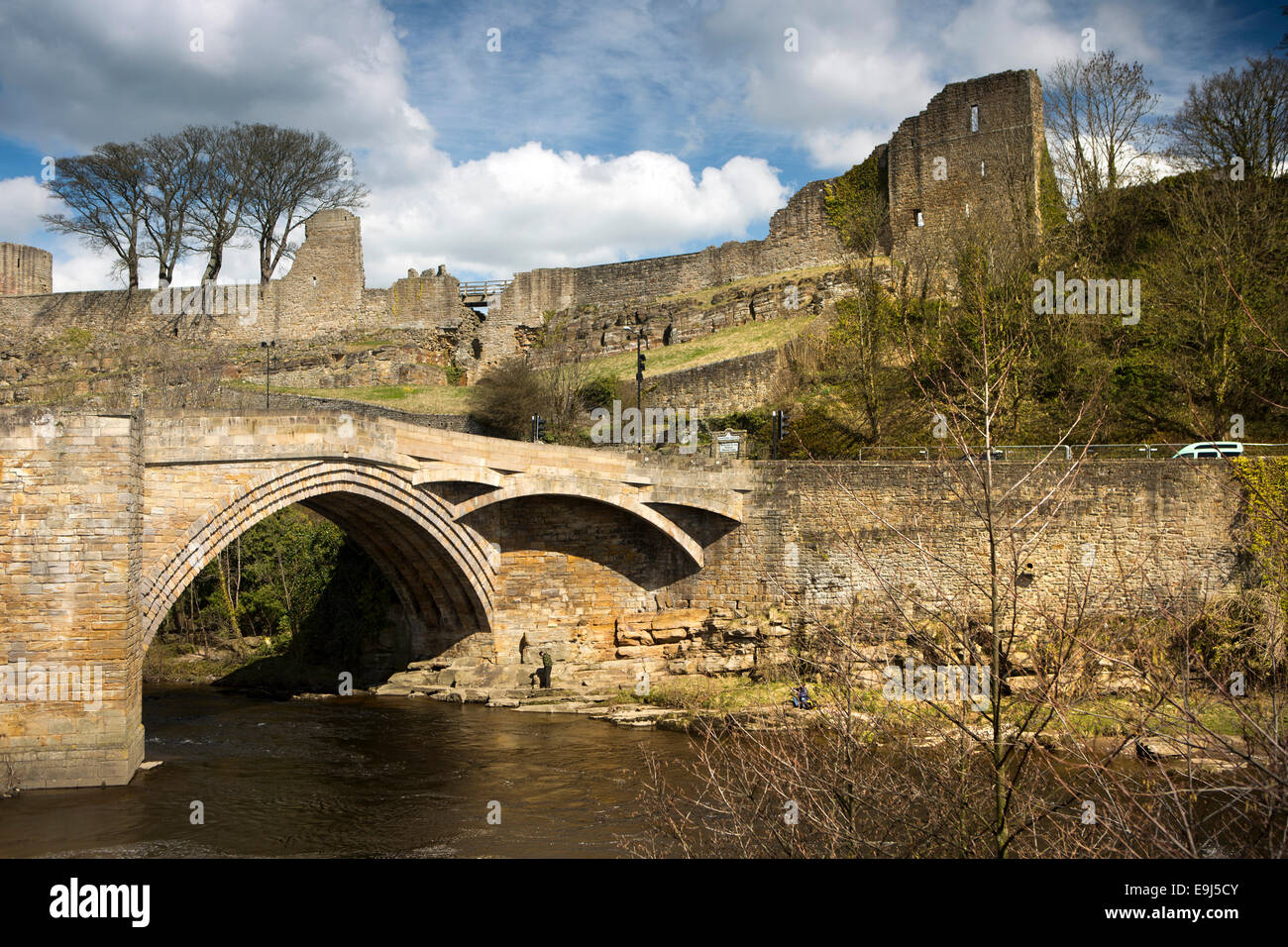UK, County Durham, old stone bridge over River Tees below Barnard ...