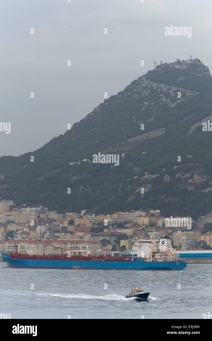 A patrol boat in the sea near the Rock of Gibraltar in Gibraltar Stock ...