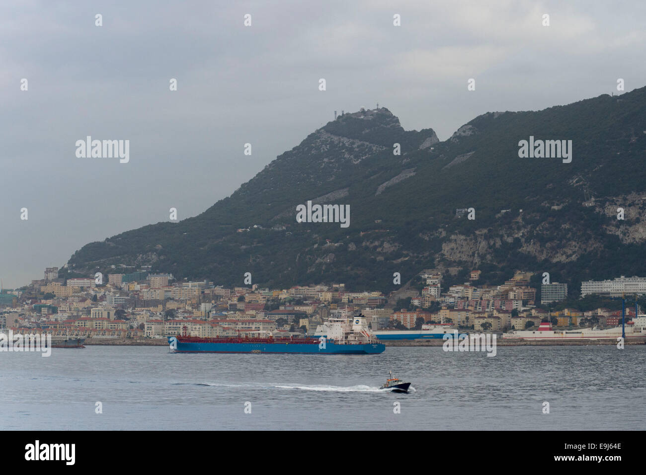 A patrol boat in the sea near the Rock of Gibraltar in Gibraltar Stock ...