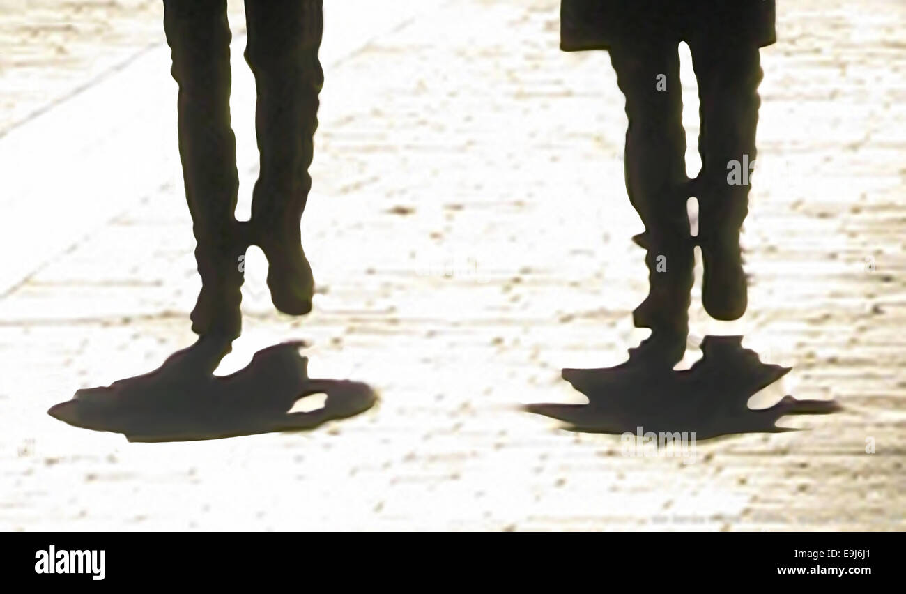 Walkers. Silhouetted legs with shadow, abstract digital pen sketch ...