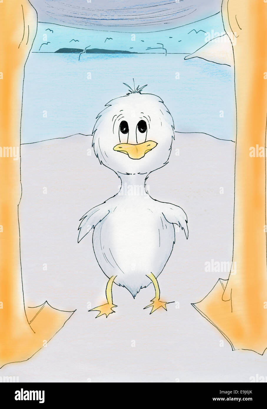 Bad duck. Small baby duck looks guilty, caught by big duck, original ...