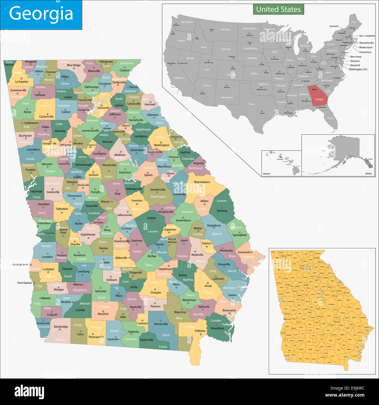 County map of georgia hi-res stock photography and images - Alamy
