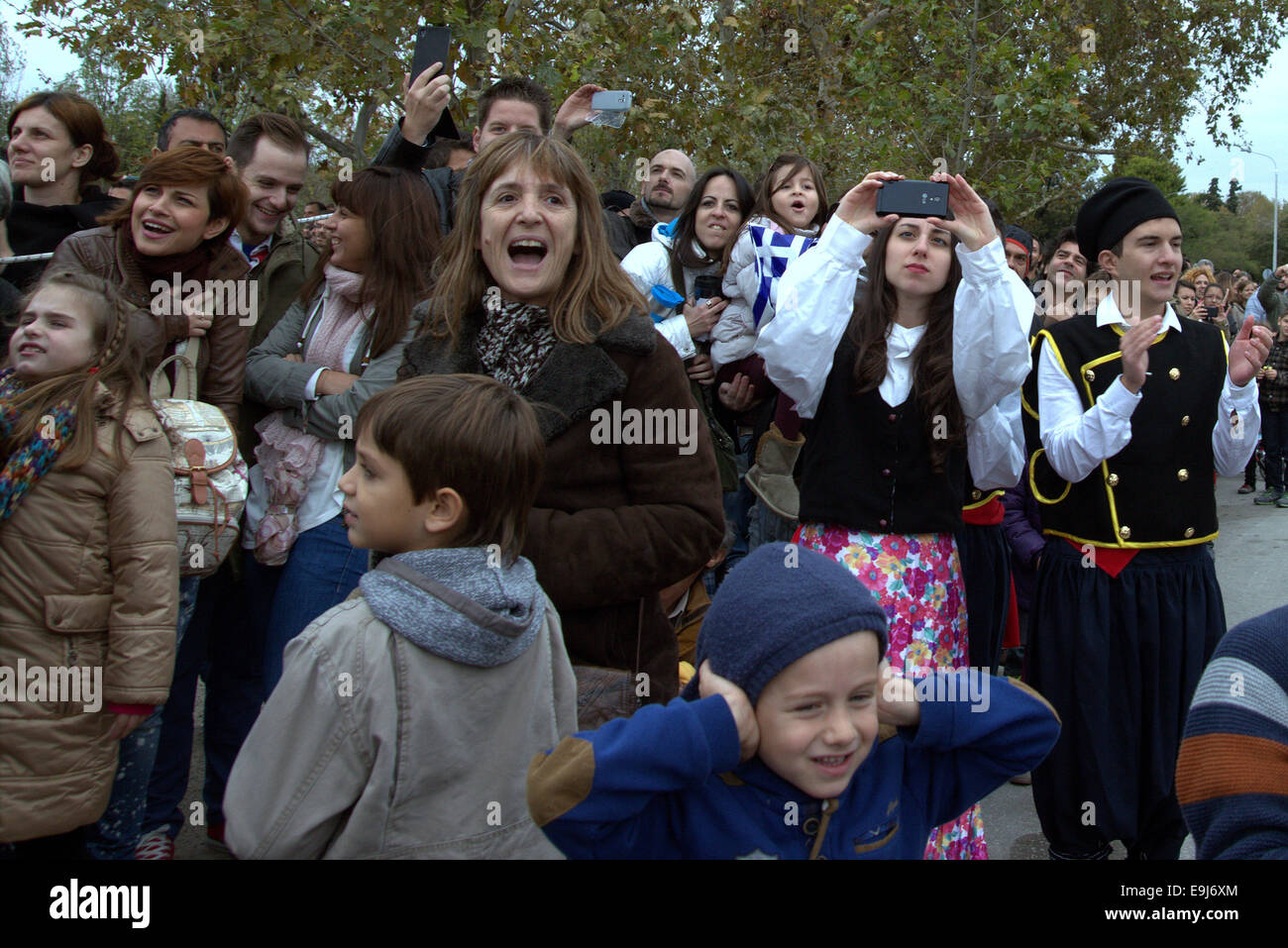 Thessaloniki, Greece. Spectators watch a military air show. display ...