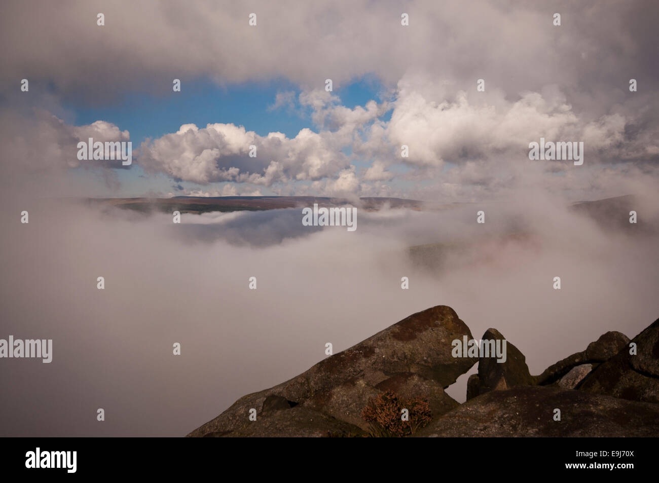 Cloud inversion in the Peak District National Park. Looking out from ...