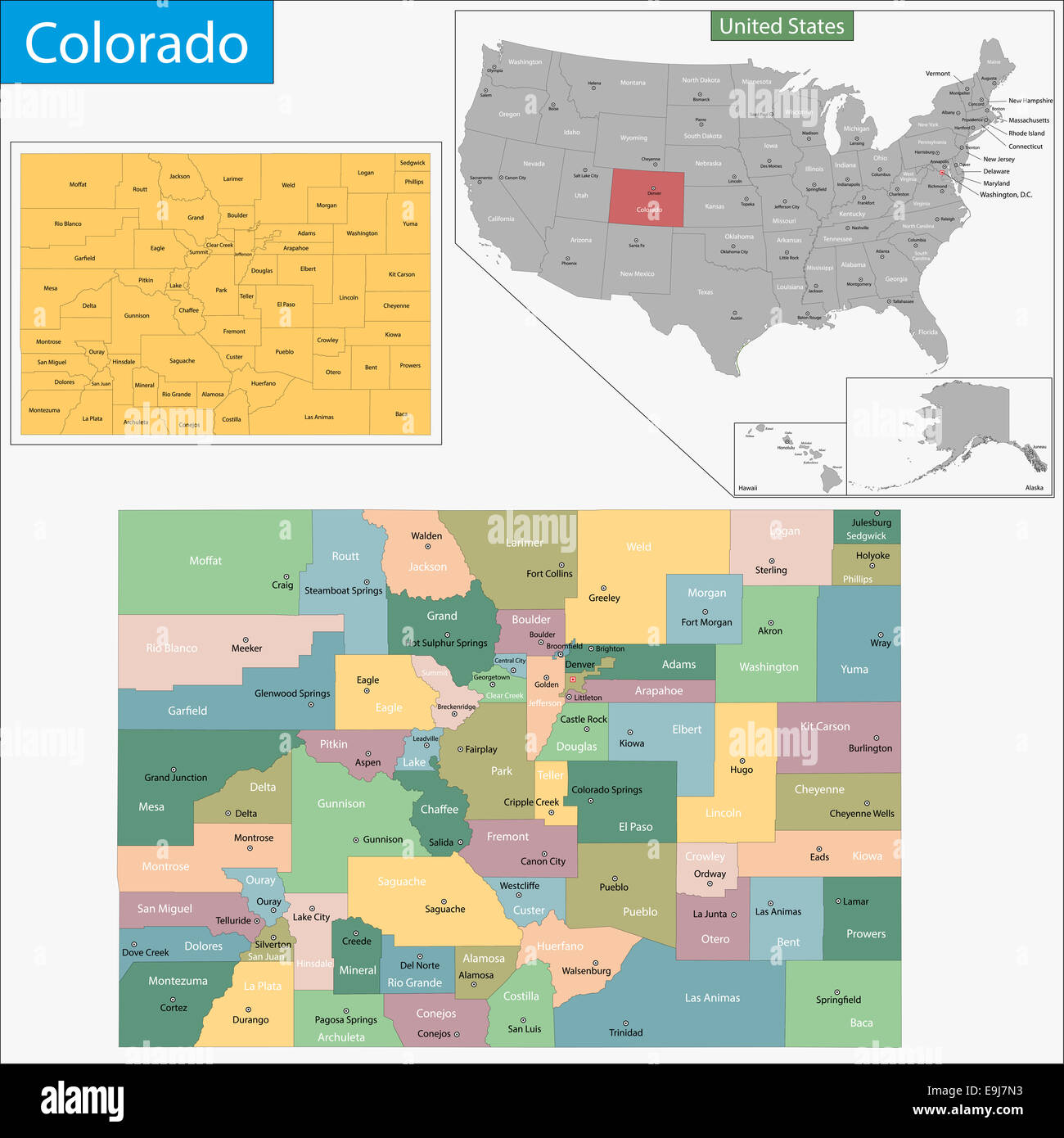 Colorado county map hi-res stock photography and images - Alamy