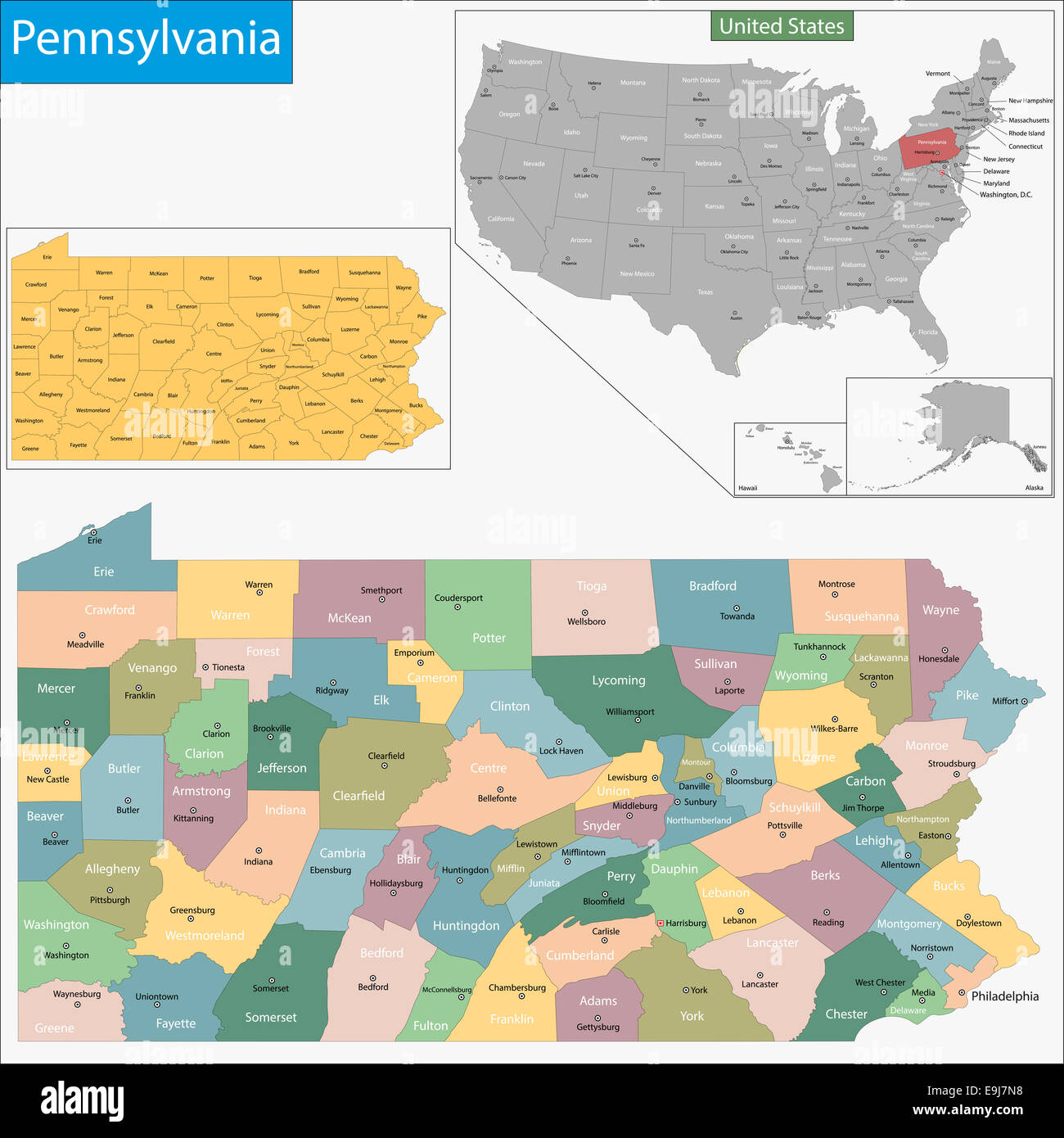 Philadelphia county map hi-res stock photography and images - Alamy