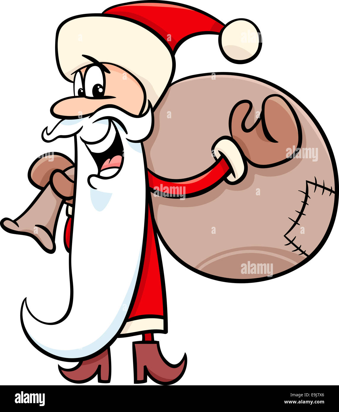 Cartoon Illustration of Santa Claus Character with Sack of Christmas ...