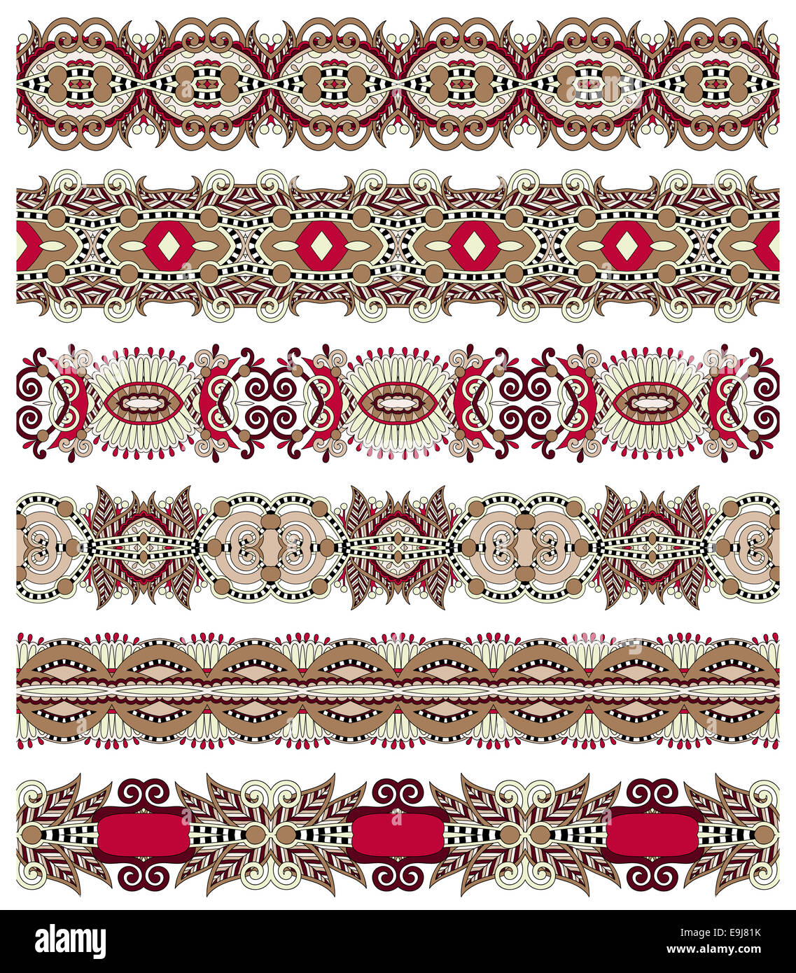 seamless ethnic floral paisley stripe pattern, border set, ukrai Stock ...