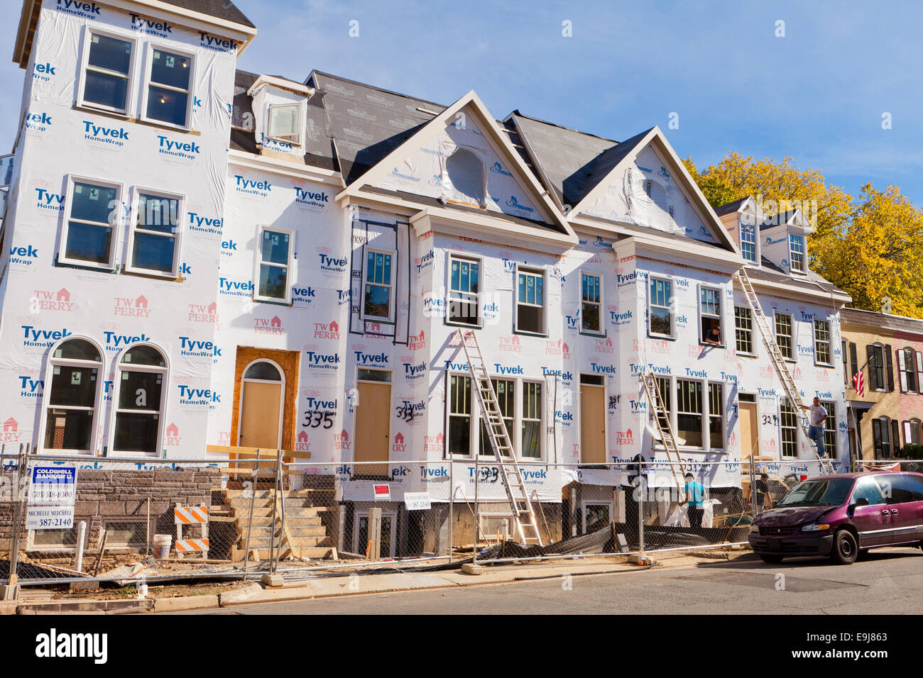 DuPont Tyvek house wrap applied on new home construction - Virginia USA ...