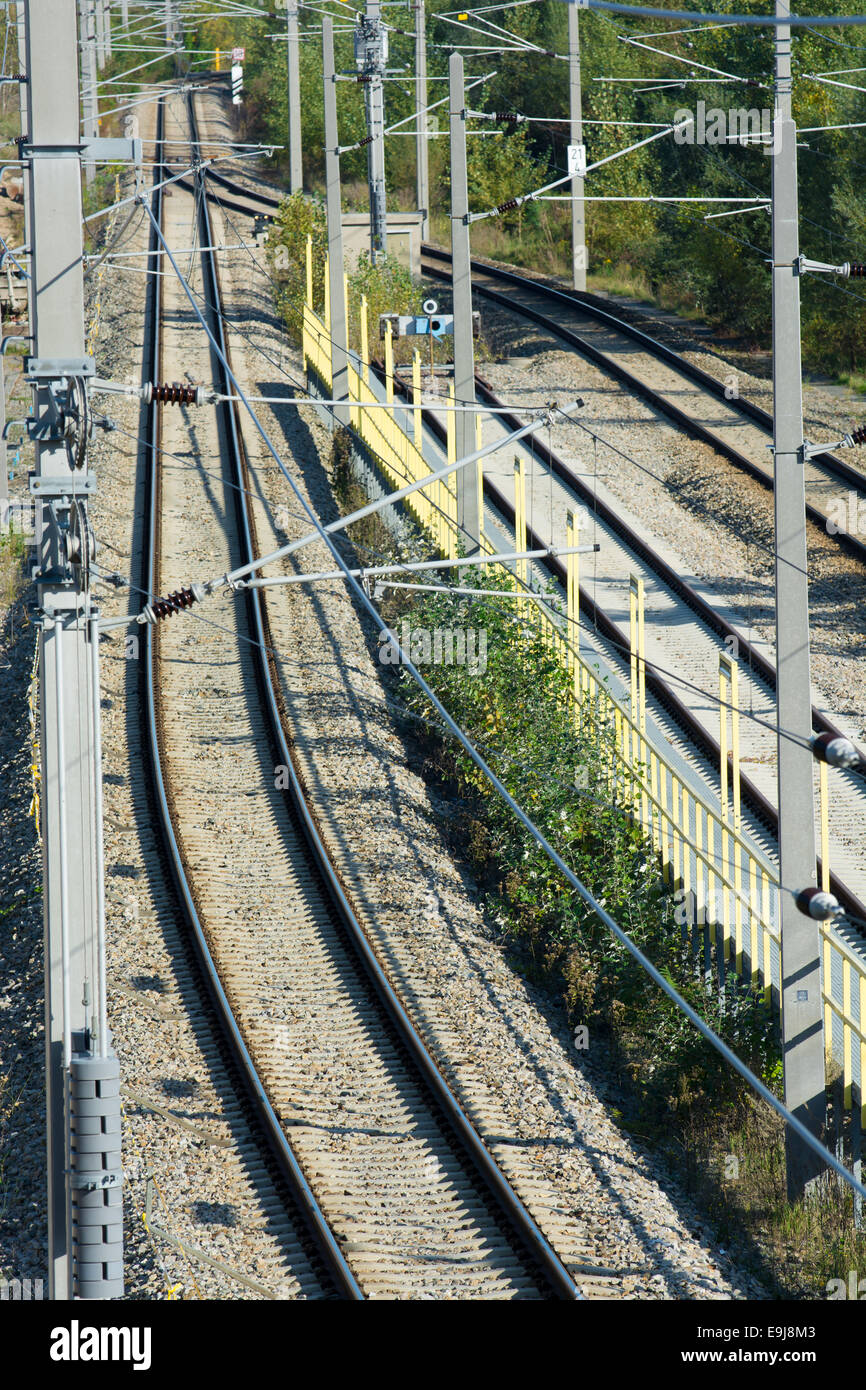 Straight Railway Tracks In Station Area Stock Photo - Alamy