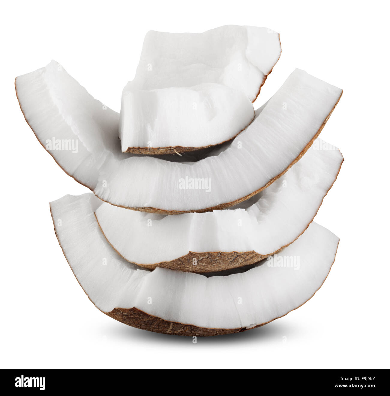 Coconut Pieces on white background. Clipping Path Stock Photo - Alamy