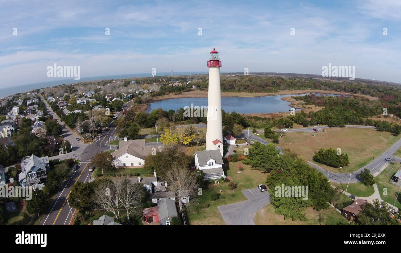 Aerial view of Cape May Lighthouse in Cape May, New Jersey Stock Photo ...