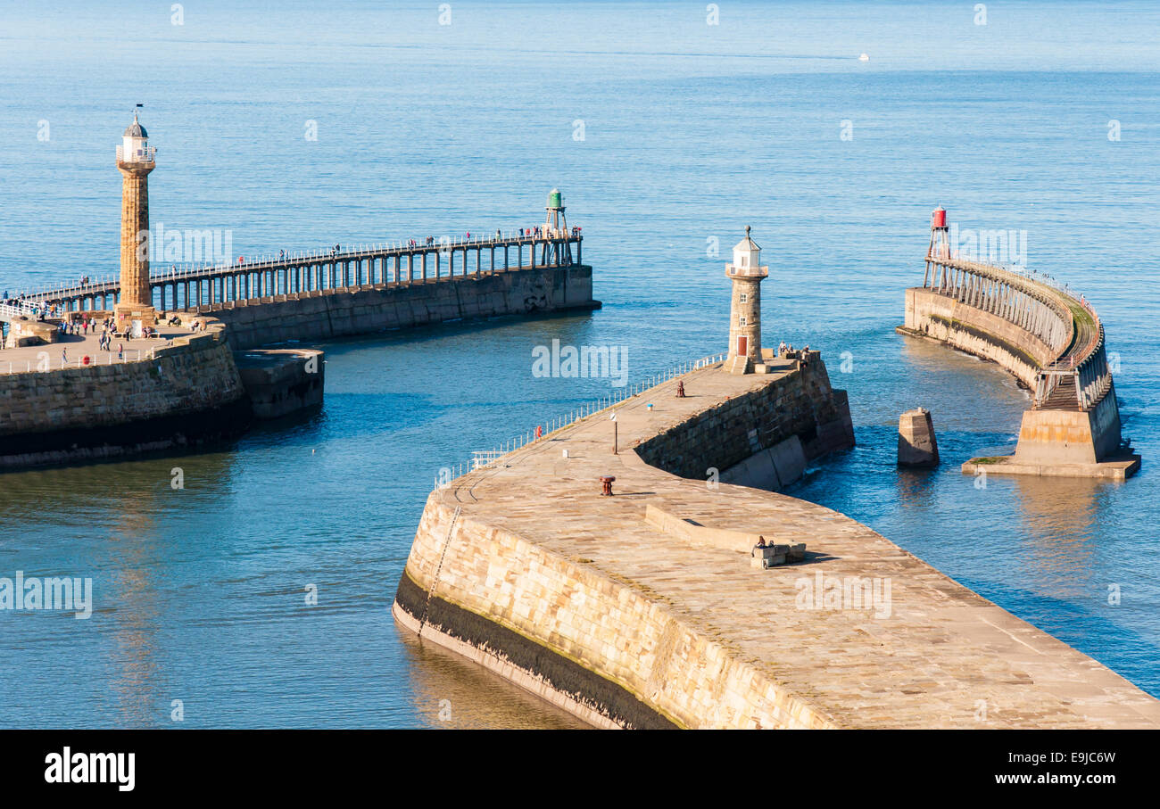 Scenic view of Whitby Pier in sunny autumn day Stock Photo - Alamy