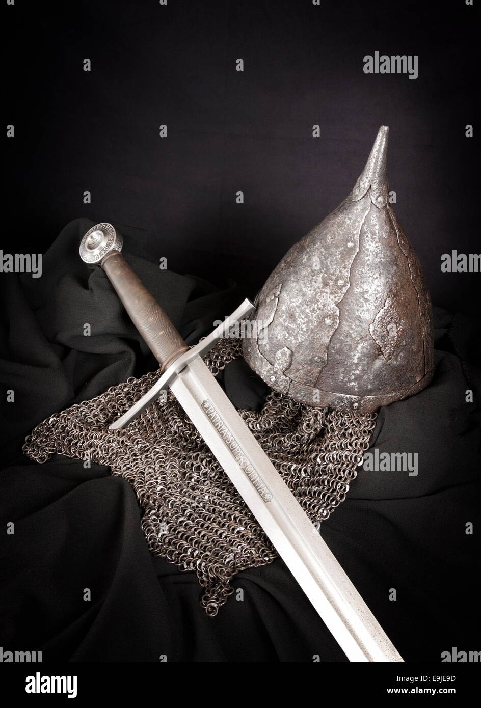 Armour of the medieval knight. Metal protection of the soldier against ...