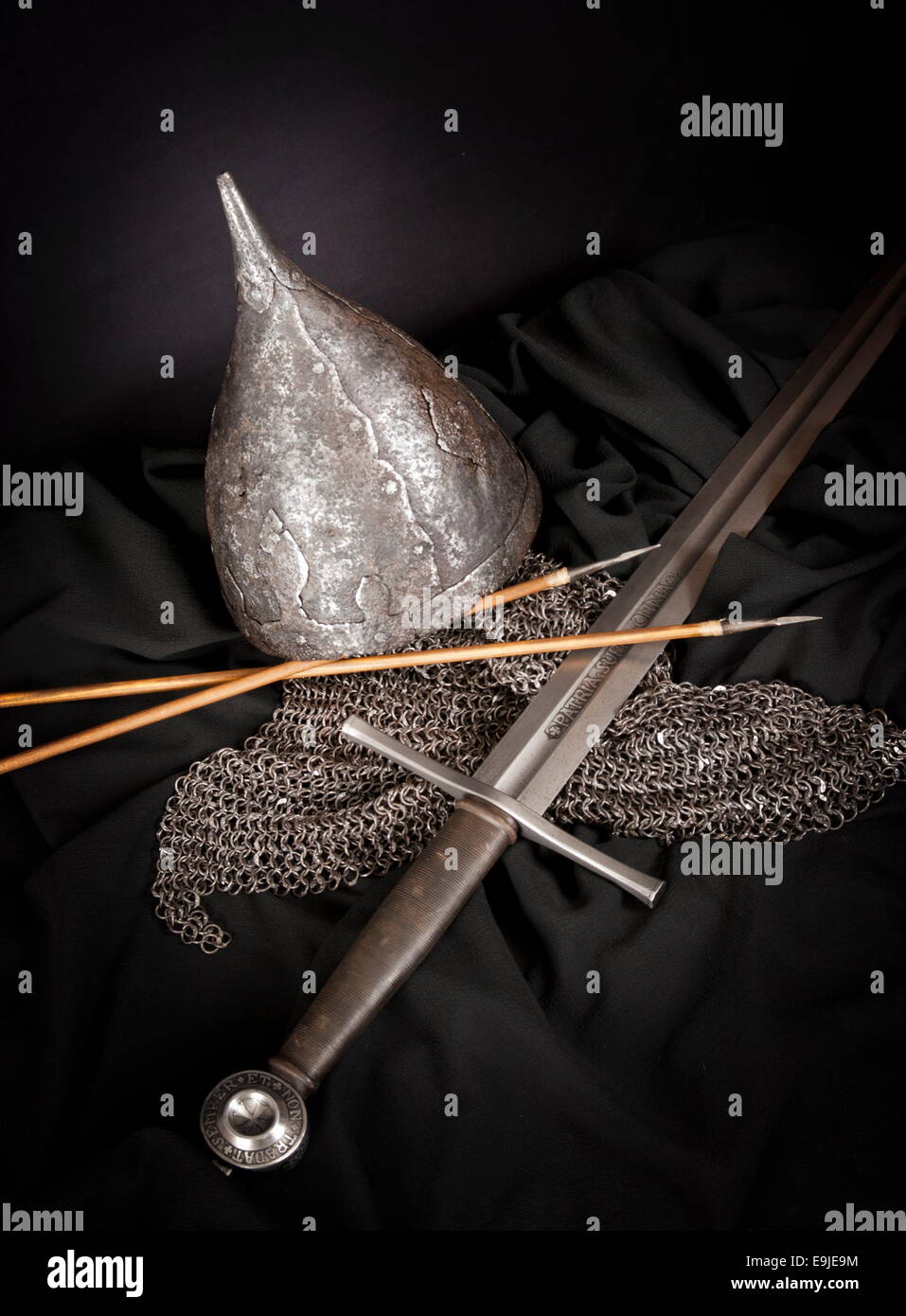 Armour of the medieval knight. Metal protection of the soldier against ...