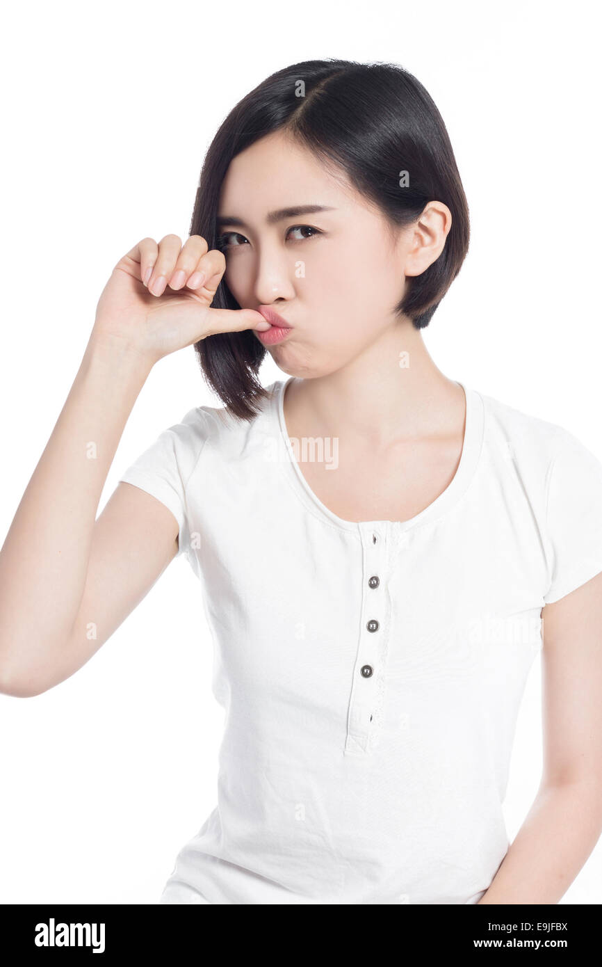 chinese woman facial expressions, white background Stock Photo - Alamy