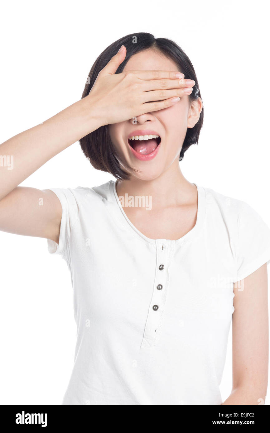 chinese woman facial expressions, white background Stock Photo - Alamy