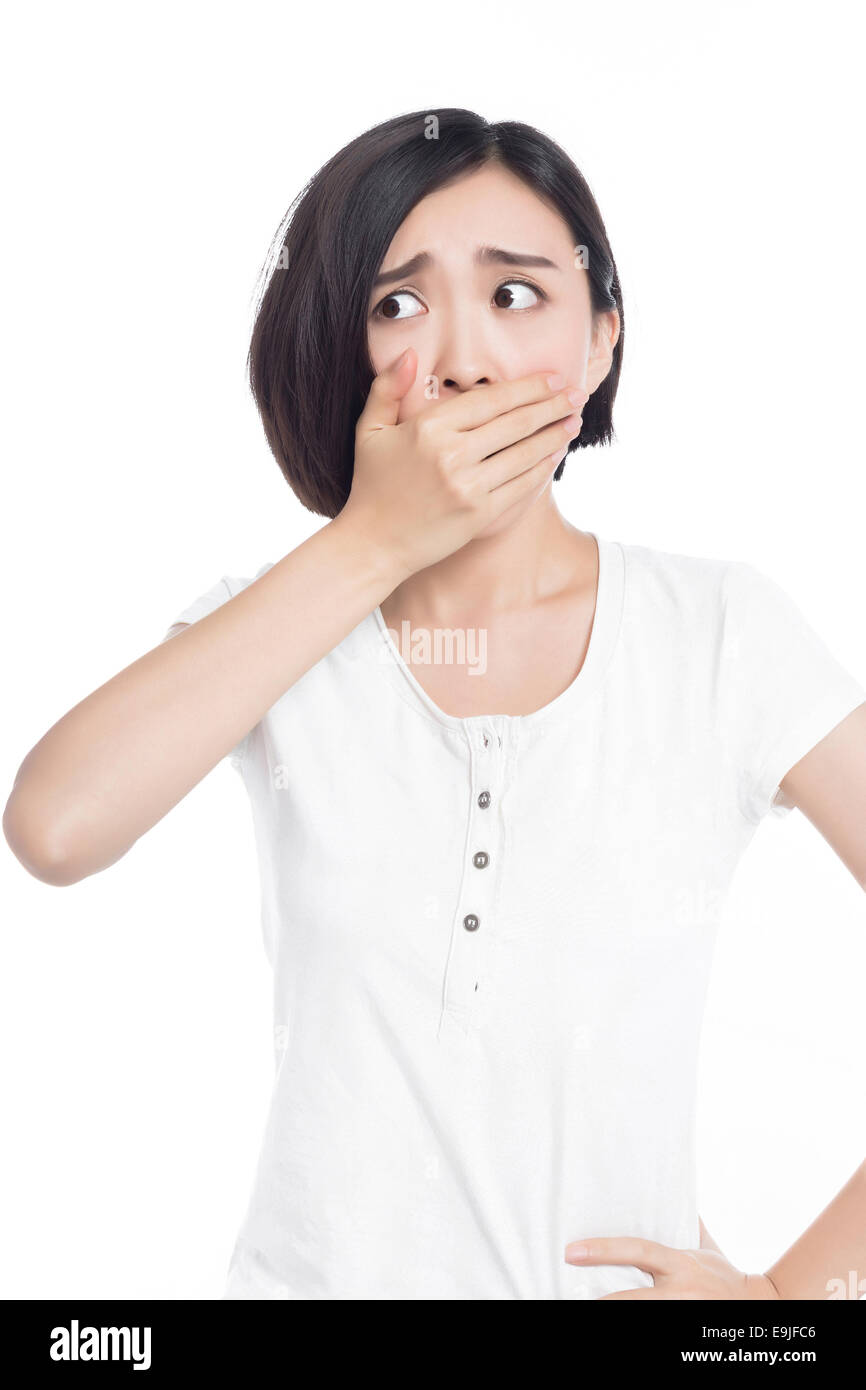 chinese woman facial expressions, white background Stock Photo - Alamy