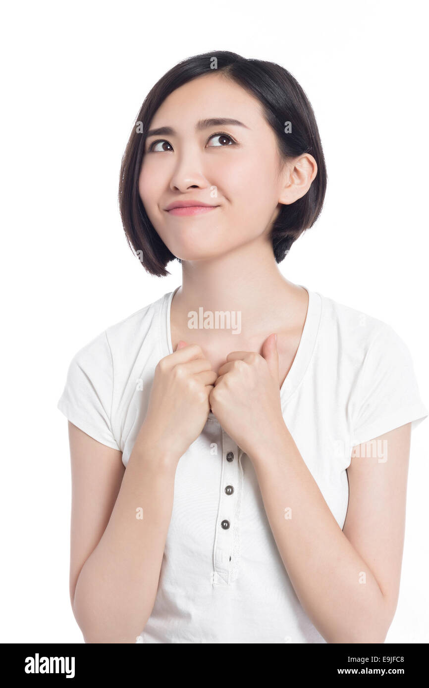 chinese woman facial expressions, white background Stock Photo - Alamy