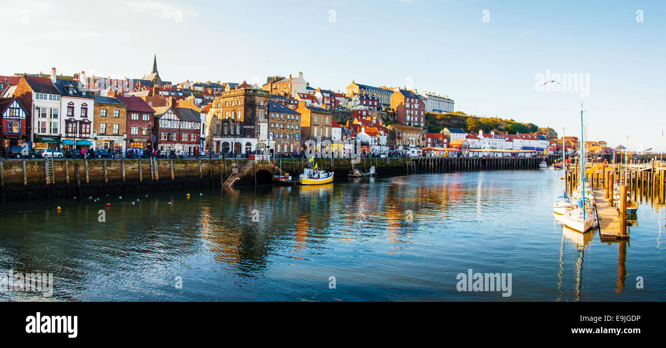 Scenic view of Whitby city in autumn sunny day.Whitby's attraction as a ...