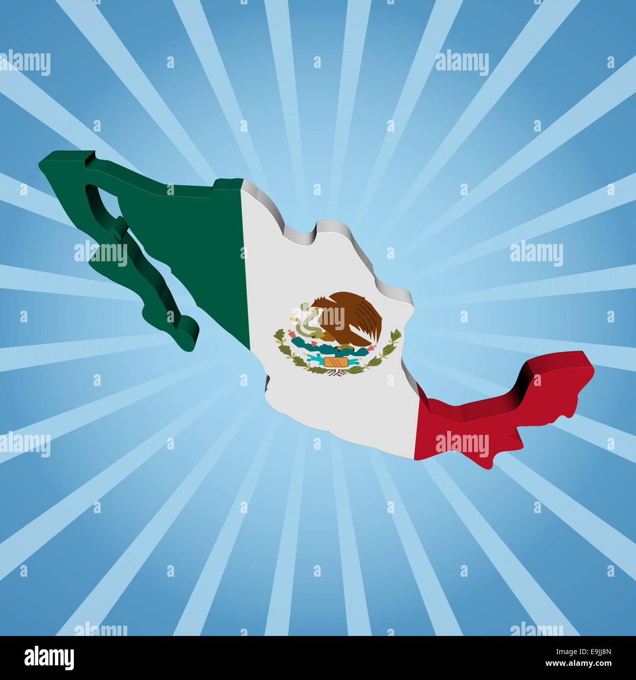 Mexico map flag on blue sunburst illustration Stock Photo - Alamy