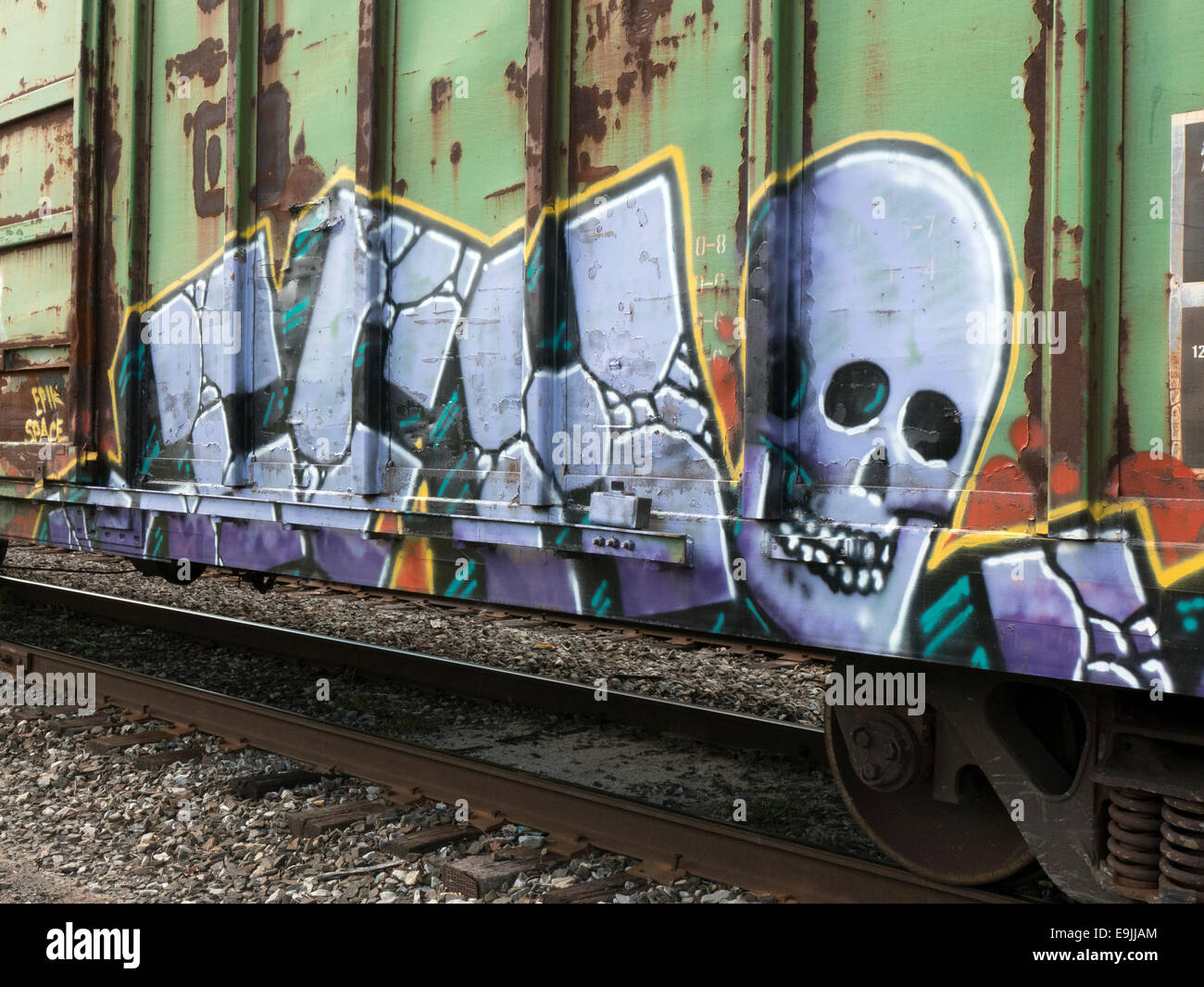 Old rusty railroad cars with graffiti Stock Photo - Alamy