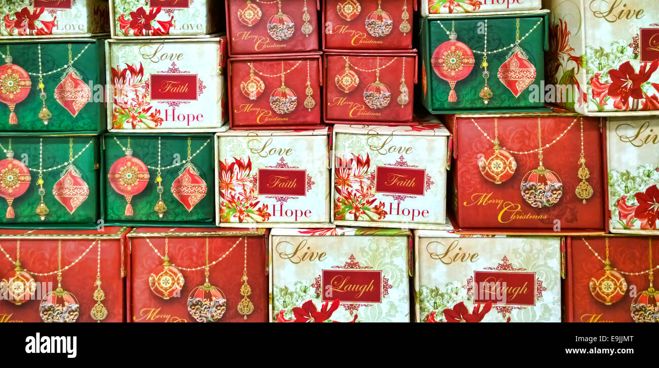 decorated Christmas boxes for gift giving Stock Photo - Alamy