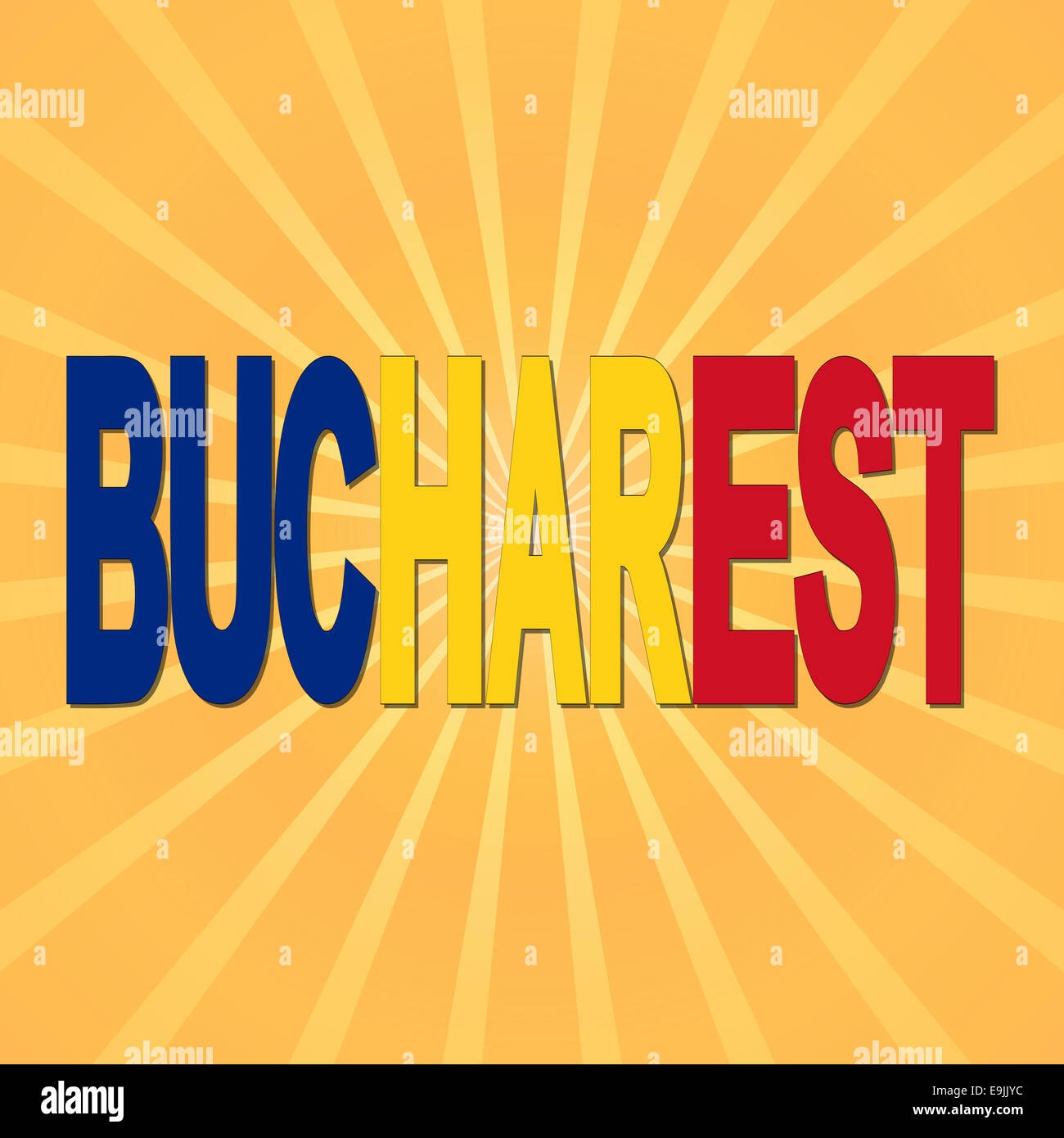 Bucharest flag text with sunburst illustration Stock Photo - Alamy