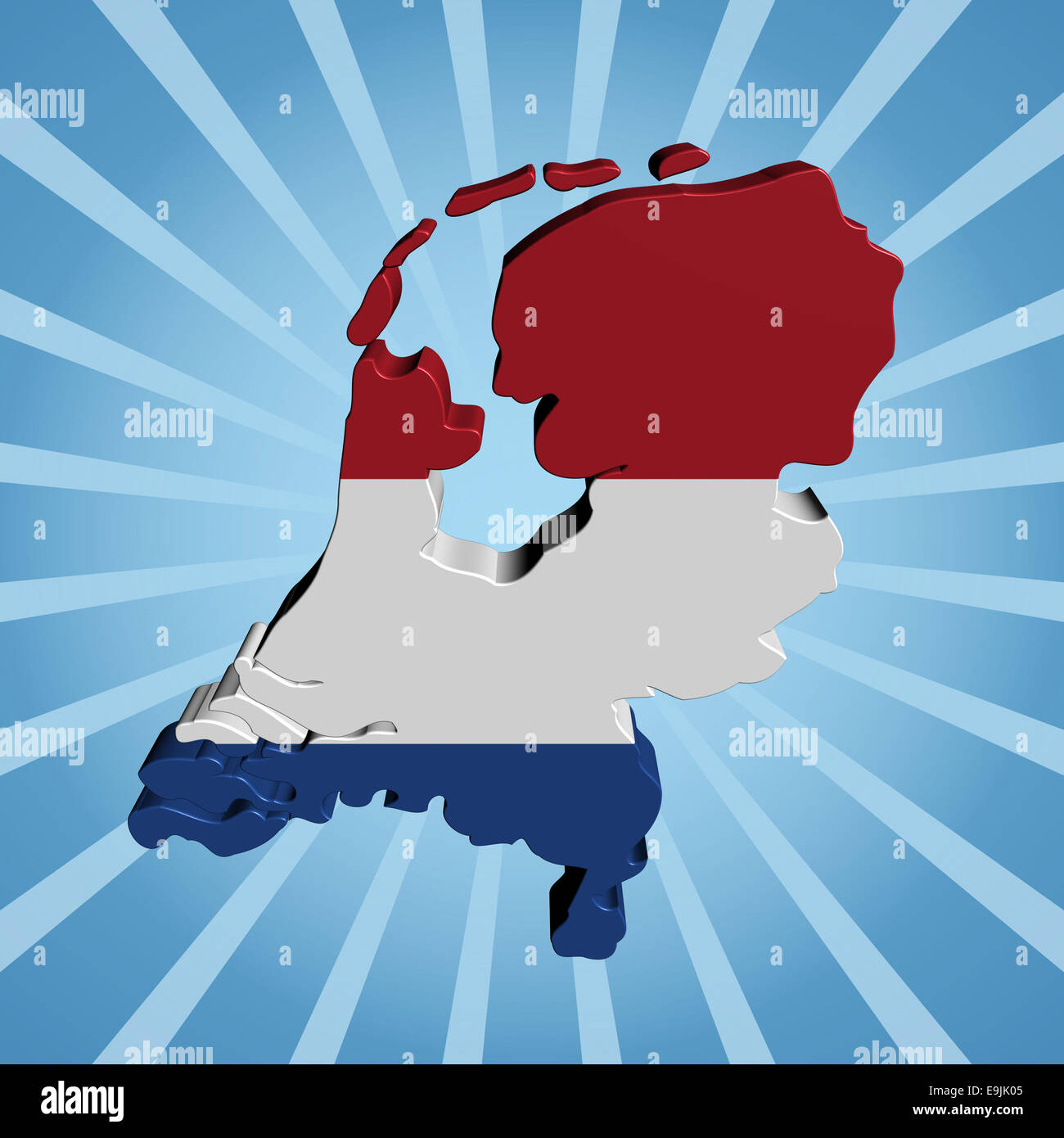 Netherlands map flag on blue sunburst illustration Stock Photo - Alamy