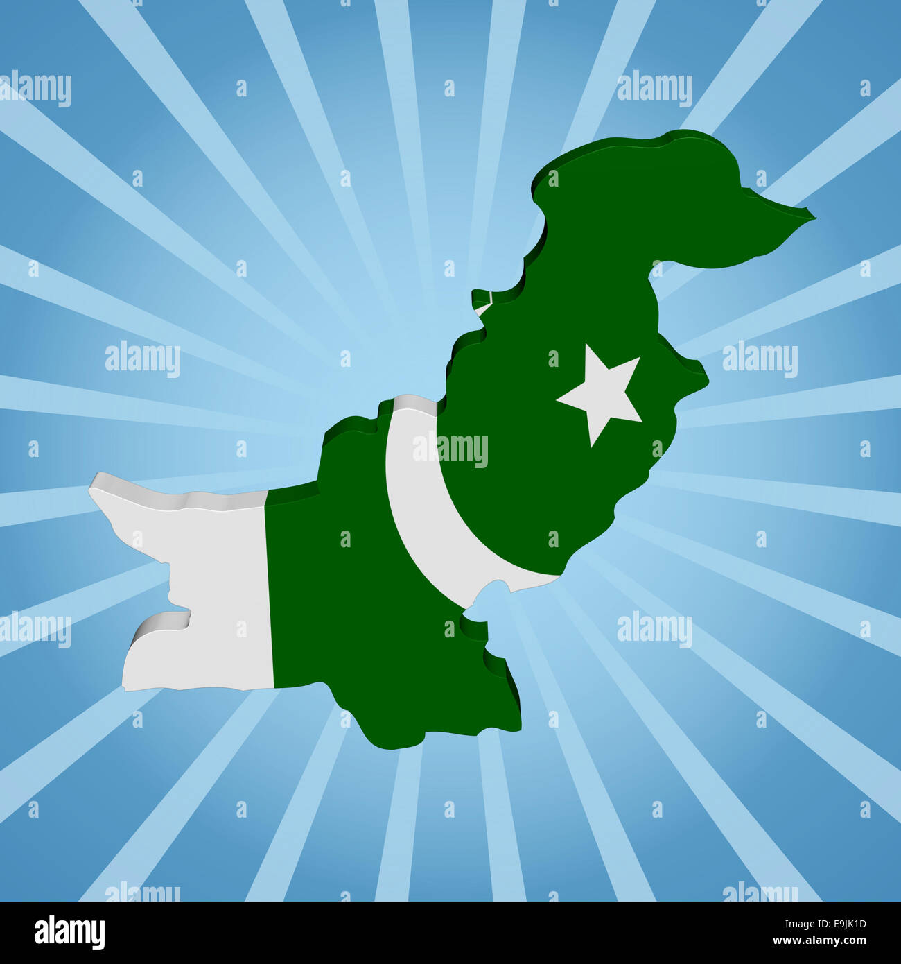Pakistan map flag on blue sunburst illustration Stock Photo - Alamy