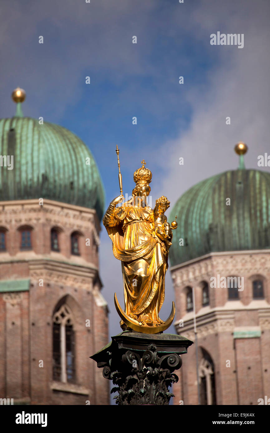 Statue of the Virgin Mary, Mariensaeule, Marian column, with the towers ...