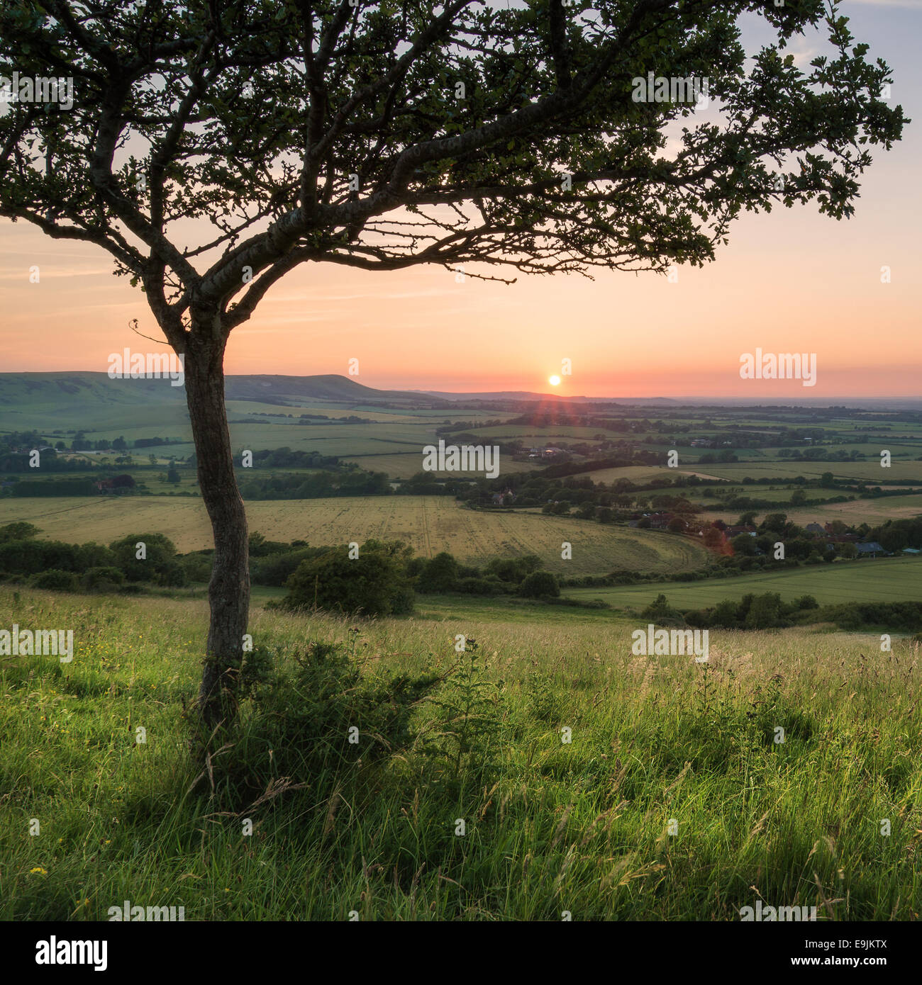 Summer sunset landscape overlooking English countryside Stock Photo - Alamy