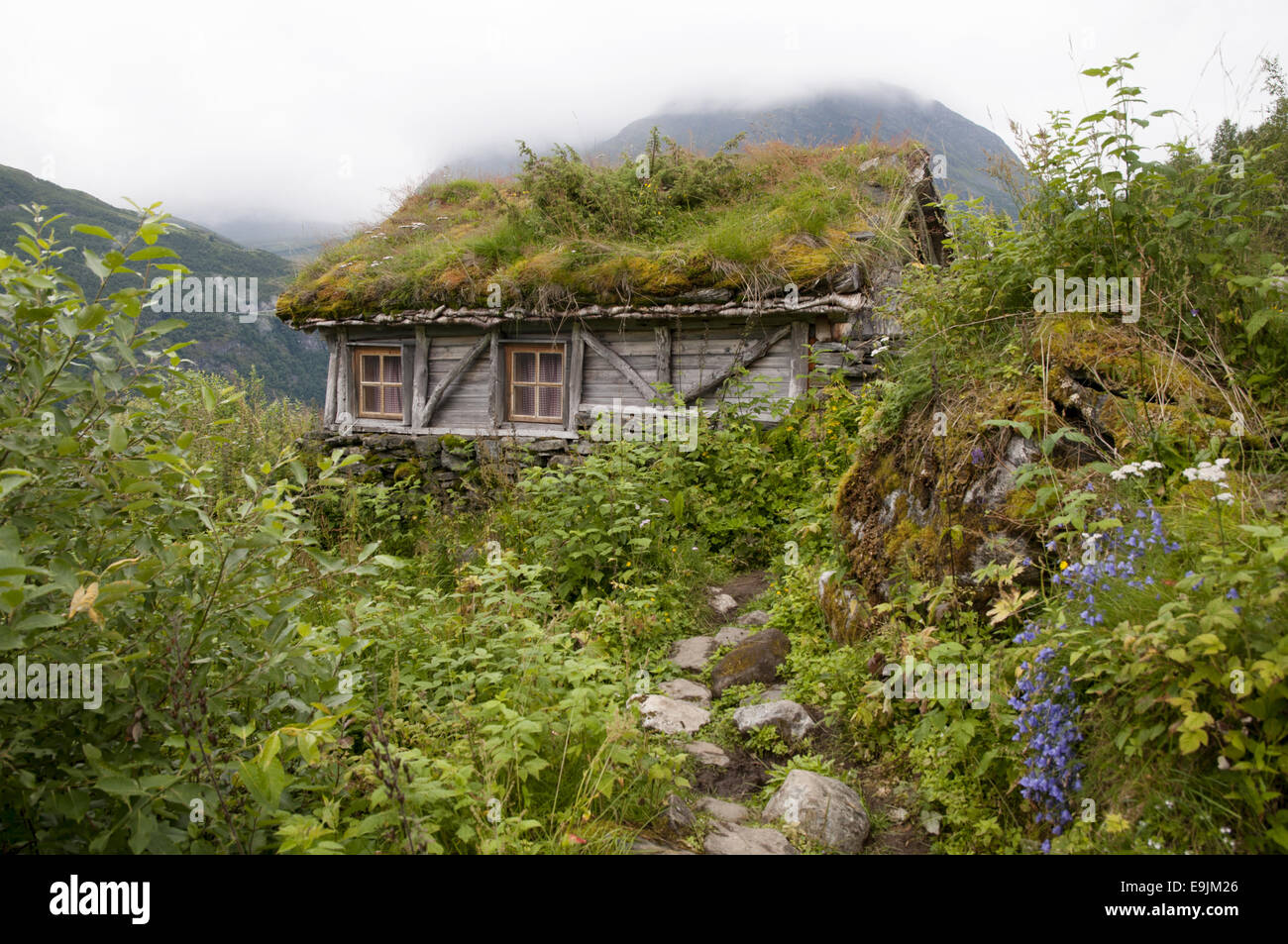 Homlong mountain farm high above the Geiranger fjord, Norway Stock ...