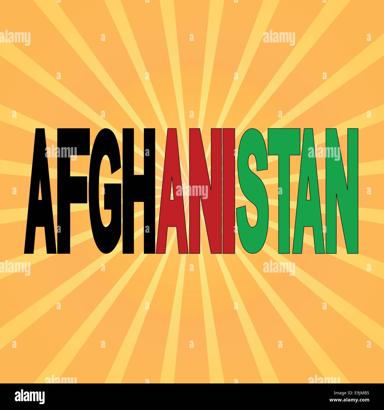 Afghanistan flag text with sunburst illustration Stock Vector Image ...