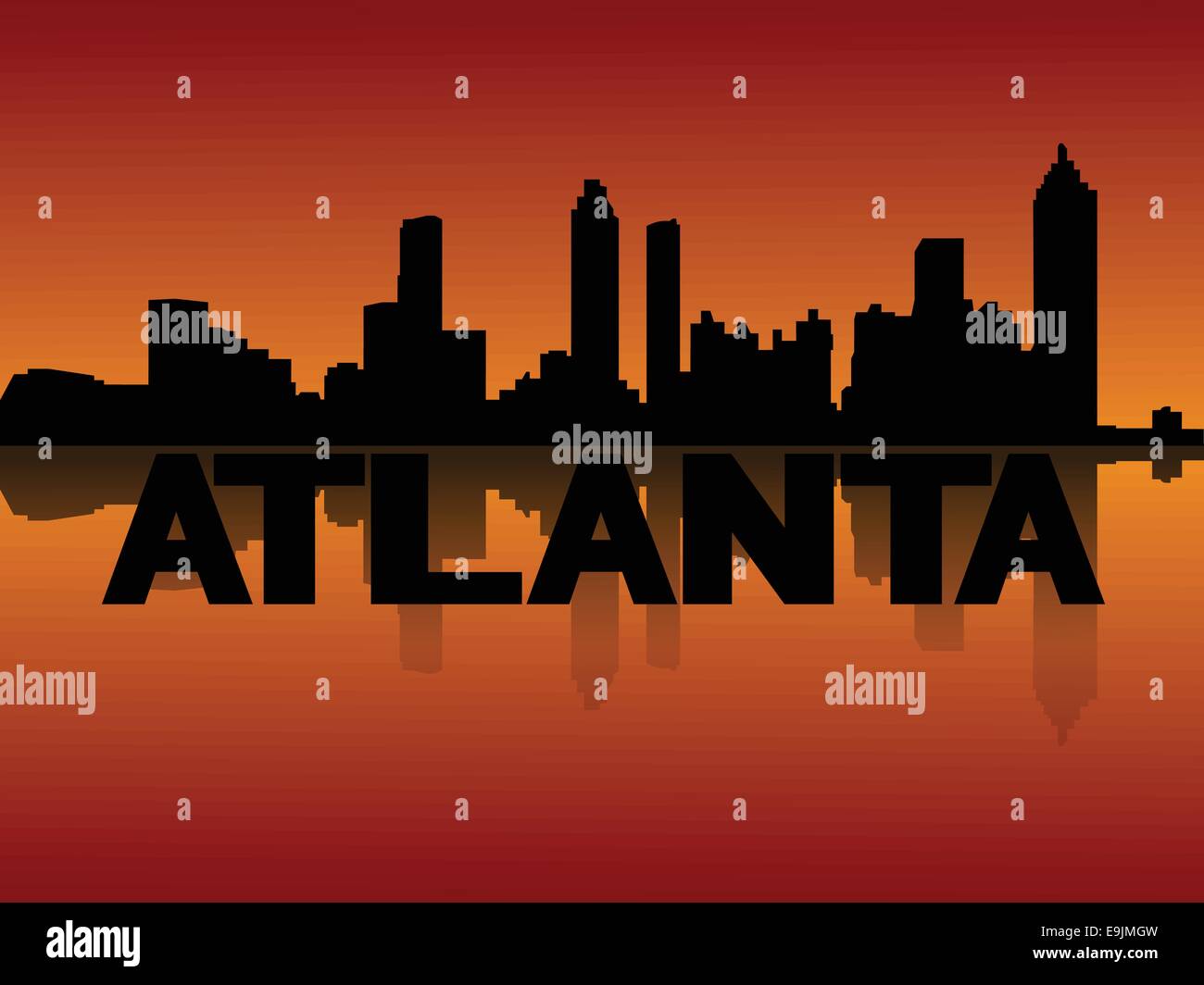Atlanta skyline reflected at sunset vector illustration Stock Vector ...
