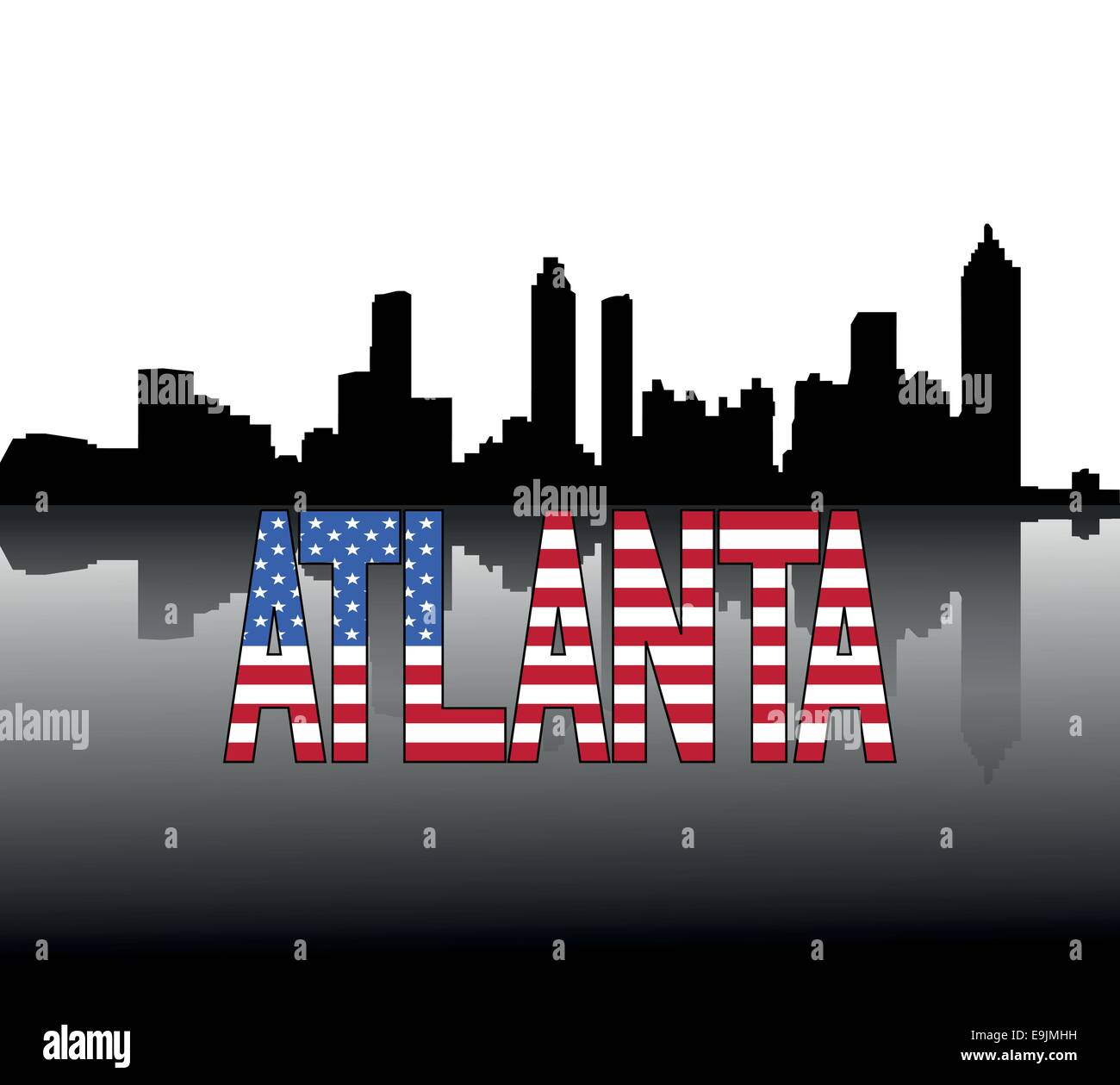 Atlanta skyline reflected with flag text vector illustration Stock ...
