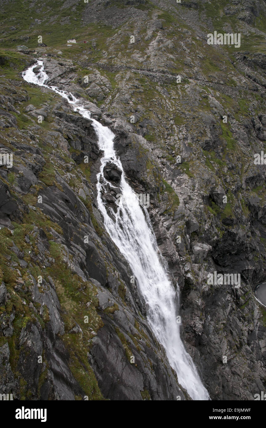 Stigfossen waterfall and the top of Trollstigen road in Norway Stock ...