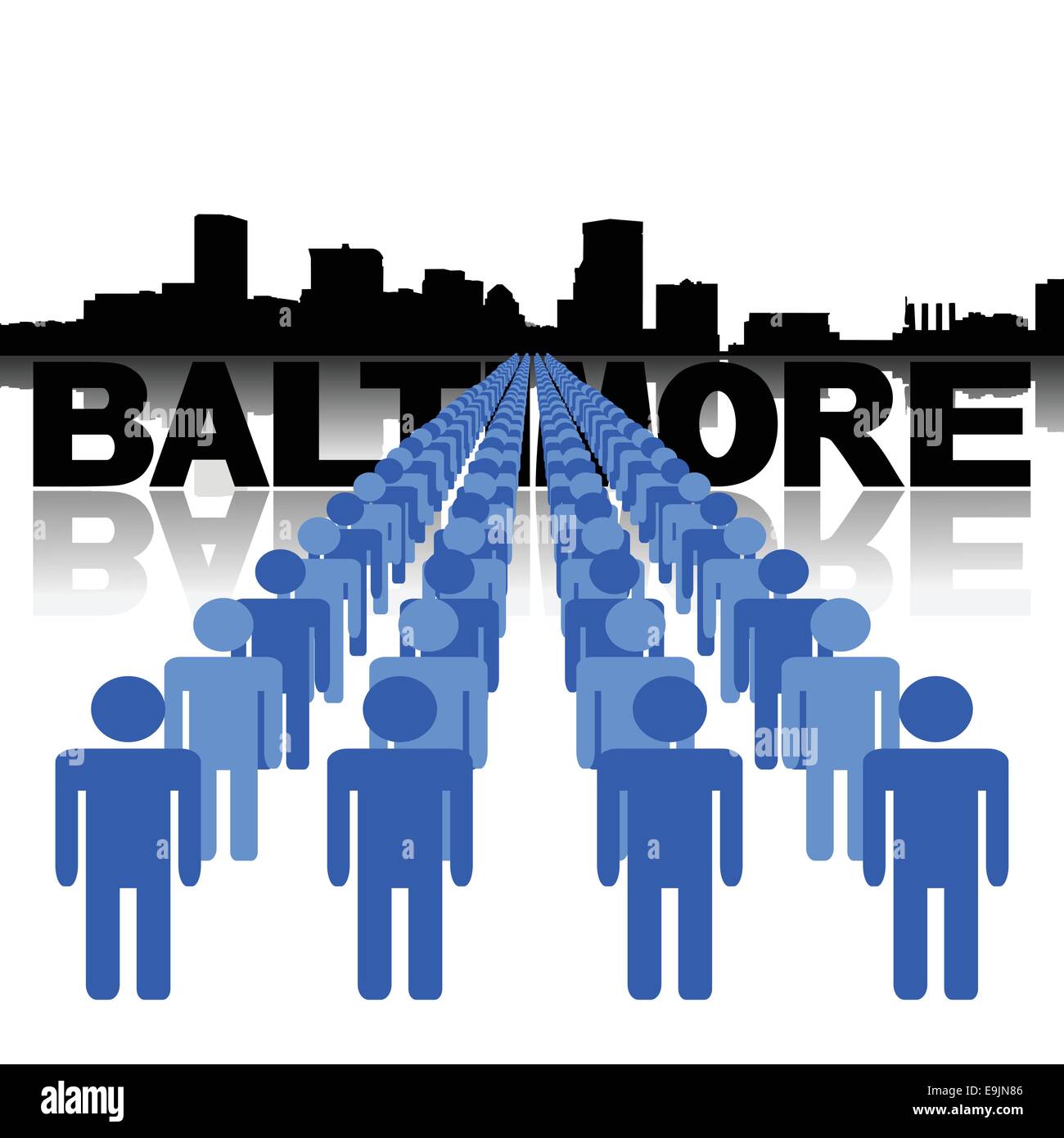 Lines of people with Baltimore skyline vector illustration Stock Vector ...