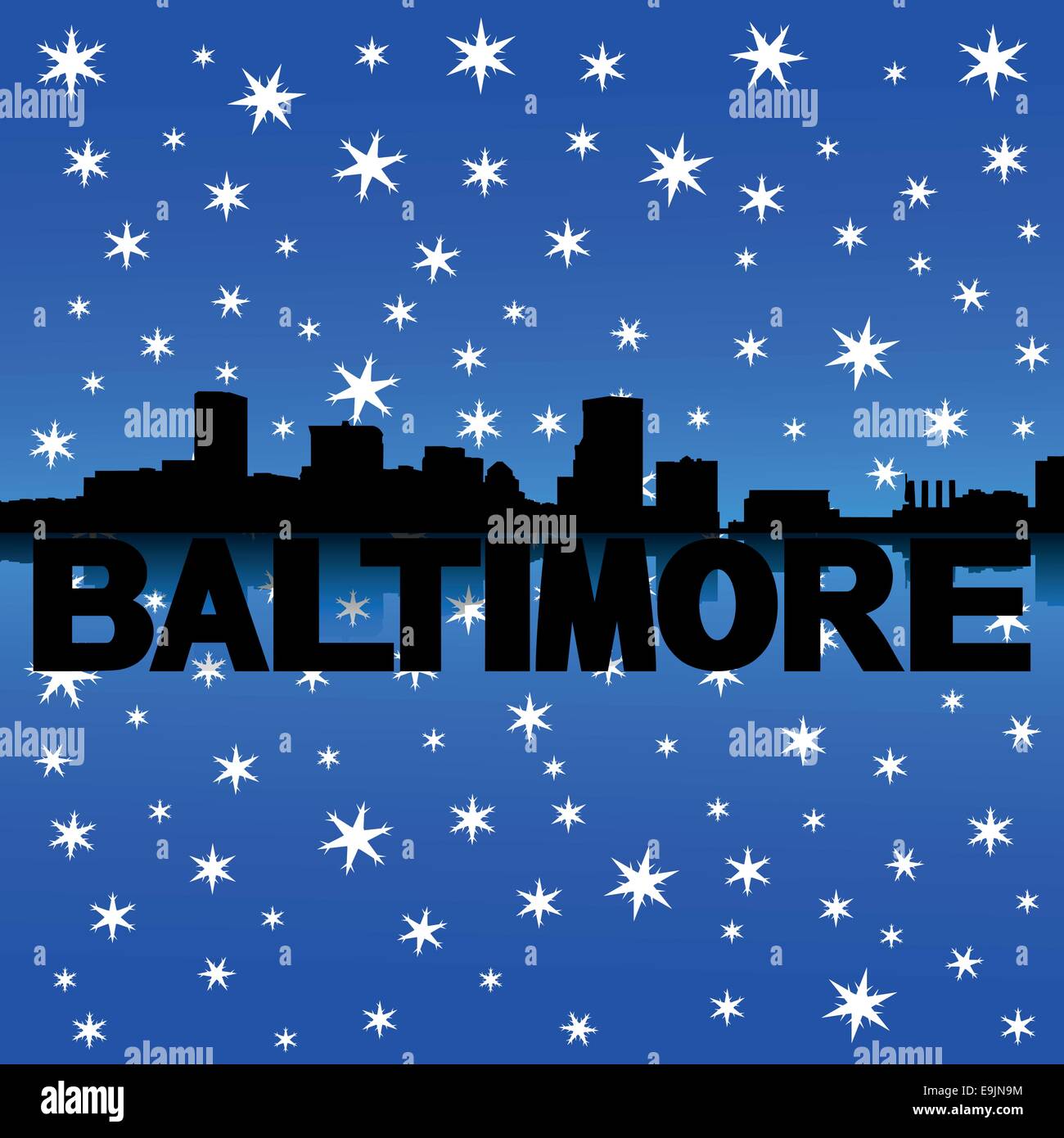 Baltimore skyline reflected with snow illustration Stock Vector Image ...