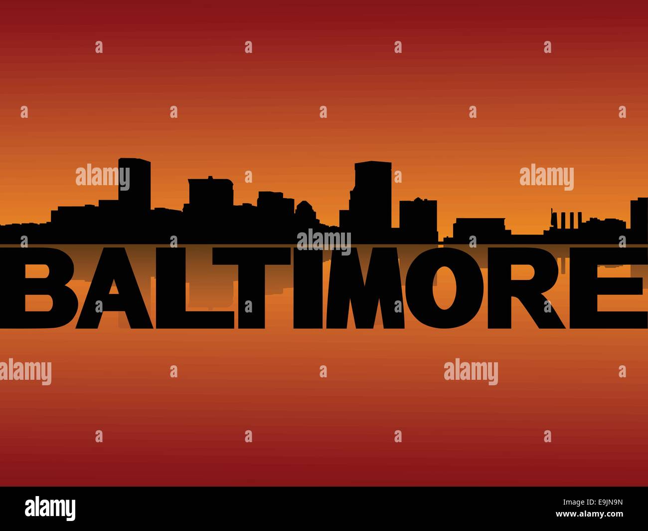 Baltimore skyline reflected at sunset vector illustration Stock Vector ...